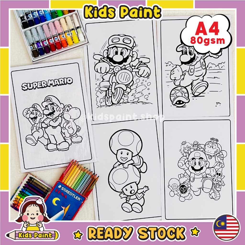 [KidsPaint] Super Mario 50 Sheets Kids Coloring Paper (A4 Print Out ...