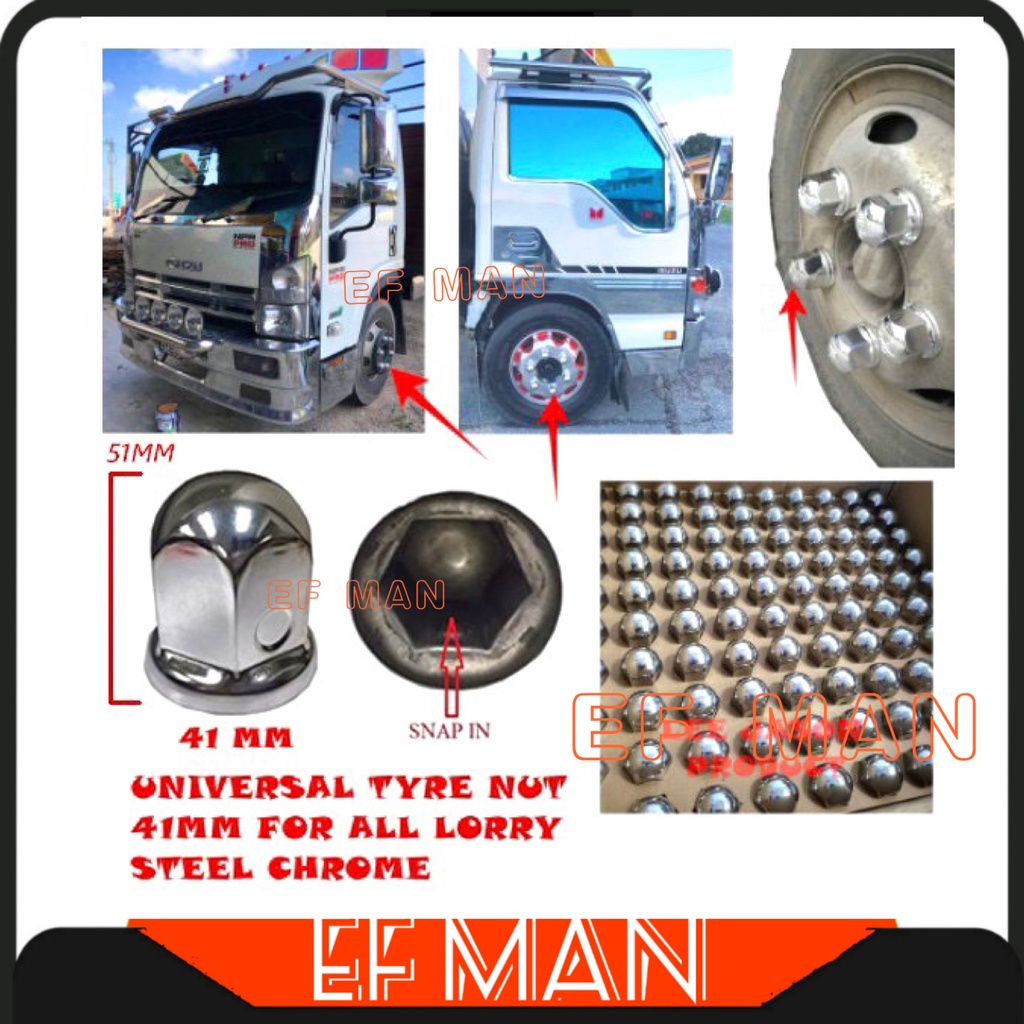 UNIVERSAL LORRY TYPE CHROME NUT 41MM 33MM 32MM STEEL NUT SESUAI UNTUK ...