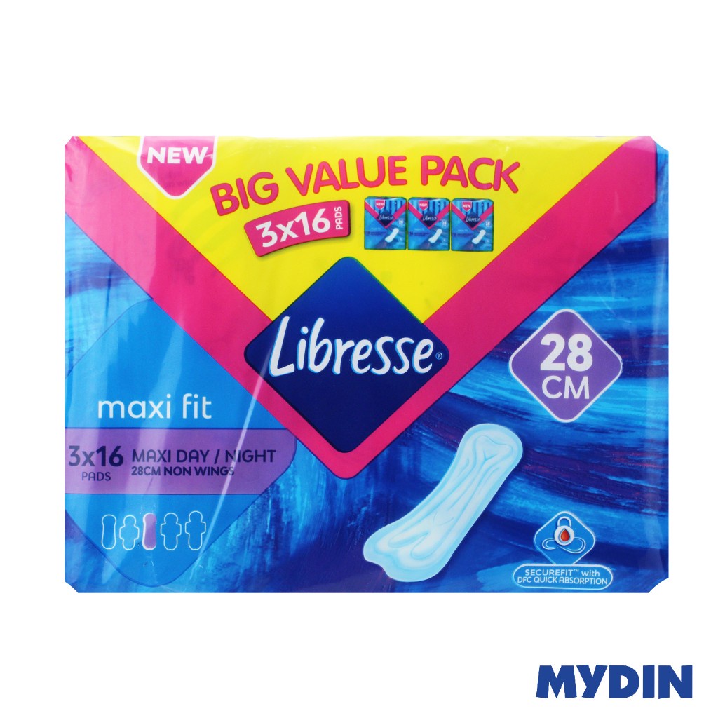 Libresse Maxi Day/Night Non Wing (28cm x 16's x 3 packs) | Shopee Singapore