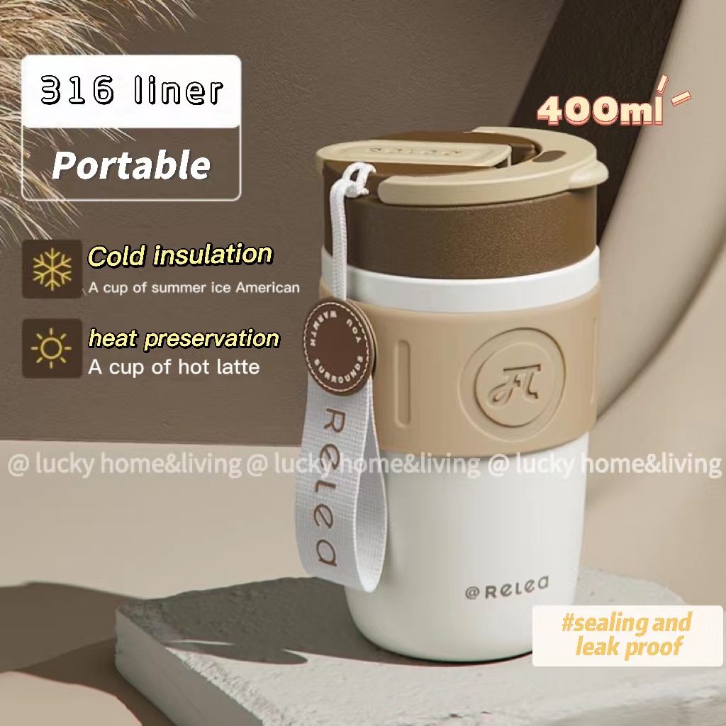【LUCKY】Ceramic Liner Thermos Cup Coffee 316 Stainless Steel Anti-Acid ...