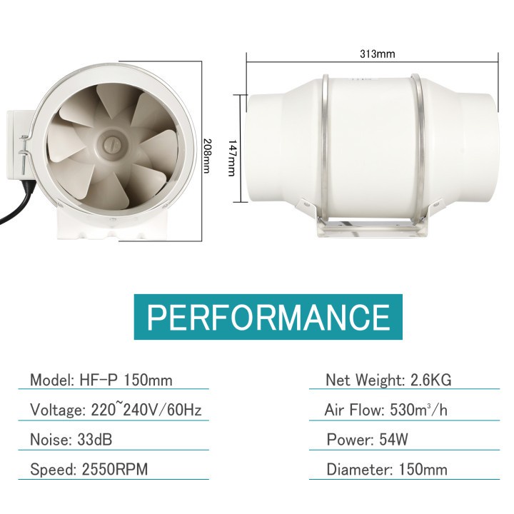 Silent air Hon & Guan exhaust air HF 100p-200p ventilation duct blower fan inline 4-8'' 静风鸿冠排风HF ...
