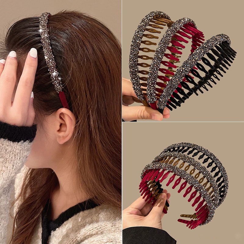 [Magpie] Flocking rhinestone braided hair headband washing face hair ...