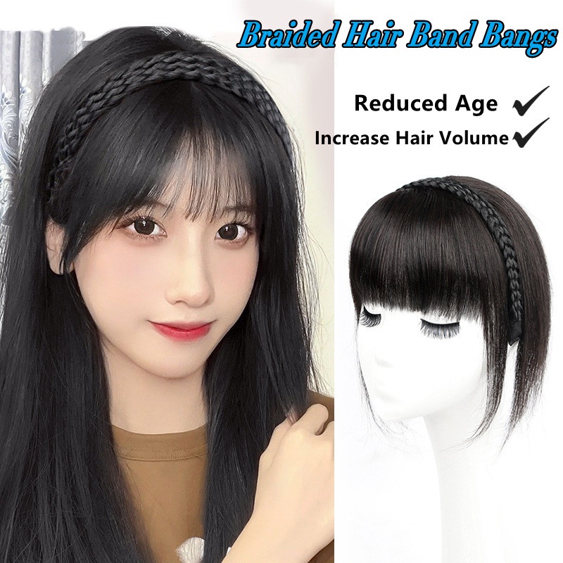 Synthetic Hair Band Braids Wig With Bangs Replacement Hair Headband ...