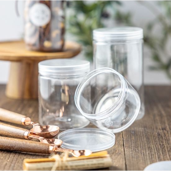 [6.5x8cm] Plastic Cookie Jar /round food storage PET container CLEAR ...