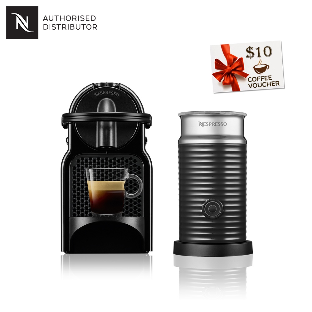 Nespresso Inissia D40SGBKNE (Black) & Aeroccino Bundle + FREE 7pcs ...