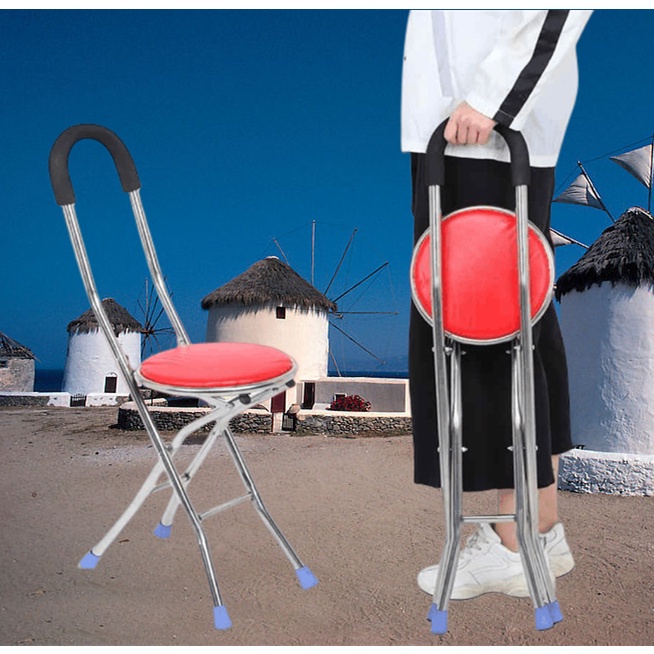 Kerusi Solat Stainless Steel 4 Legs Folding Cane With Seat Tongkat ...