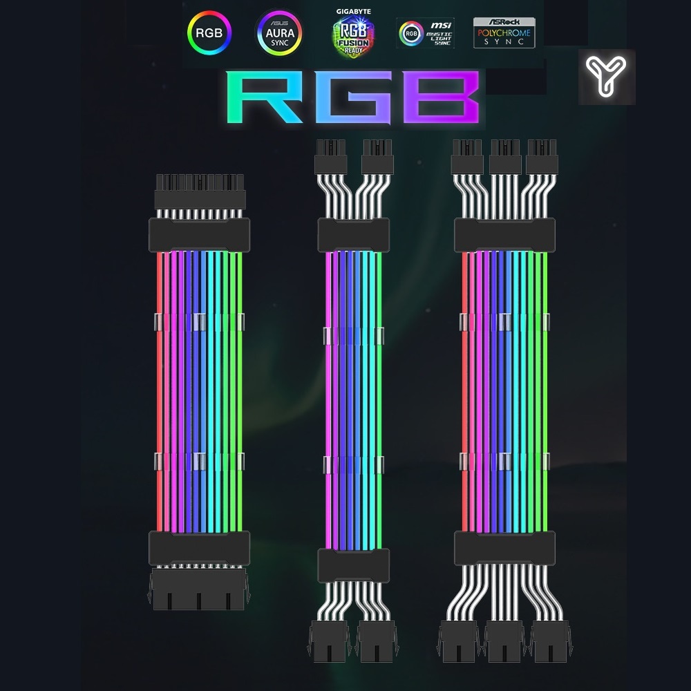 Yicobeila 5v ARGB Extension Power Supply Sleeved Cable 24Pin / 8Pin ATX ...