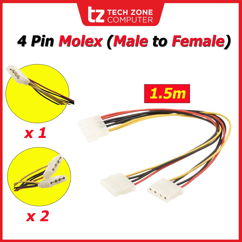 1 Molex to 2 Molex Cable 4 Pin Male Molex to 4 Pin Female Molex Wire ...