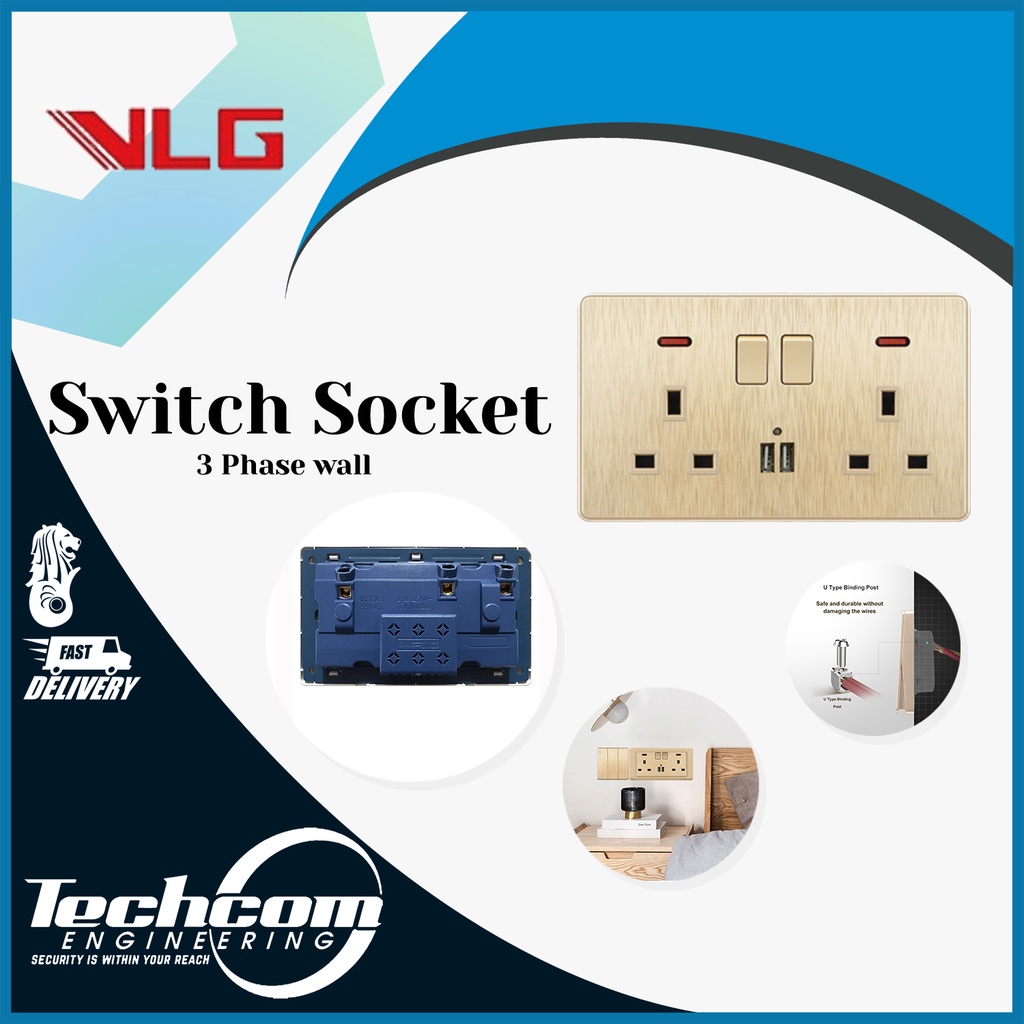 3 Phase Wall Socket 13 Amp 2 Gang Switched Socket | Shopee Singapore