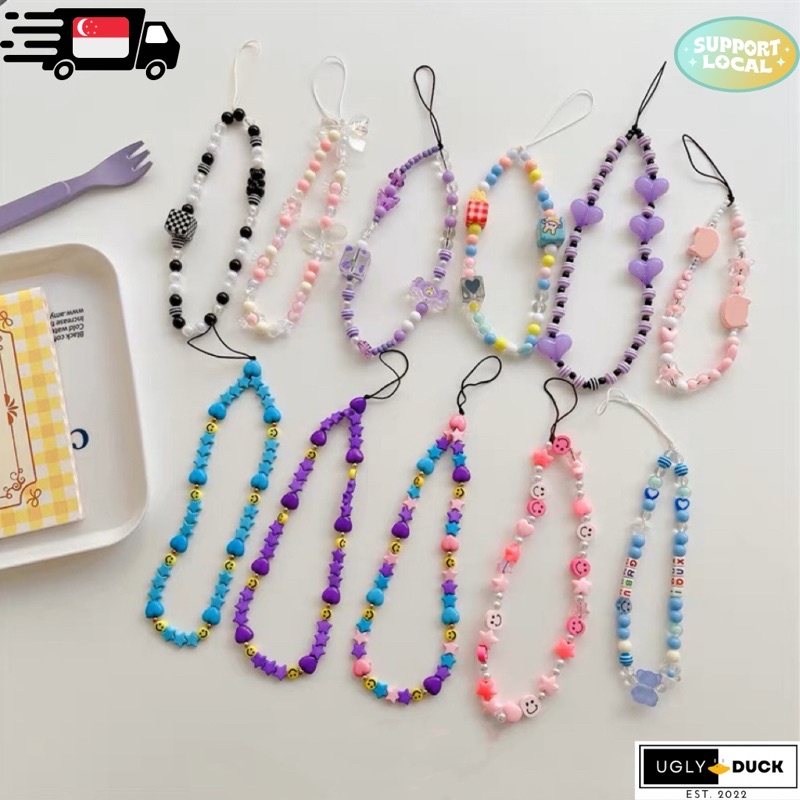 [SG Ready Stock]Beaded Phone Charm Strap Handmade Phone Chain cute ...