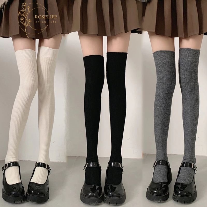 Roselife 30/50cm Wool Stripe Pattern Warm Knee High Socks for Women ...