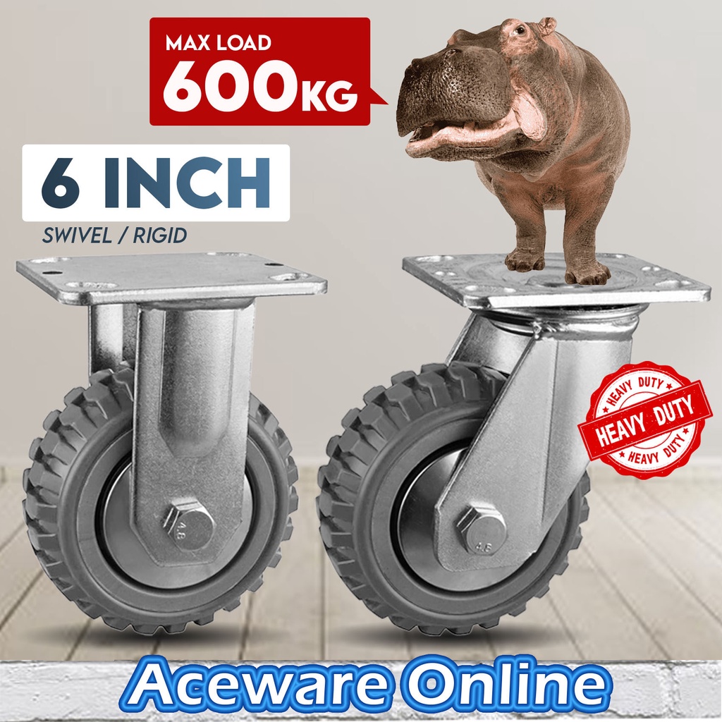 6 Inch 600kg Swivel Rigid Rubber Caster Wheel Heavy Duty Caster Wheel ...