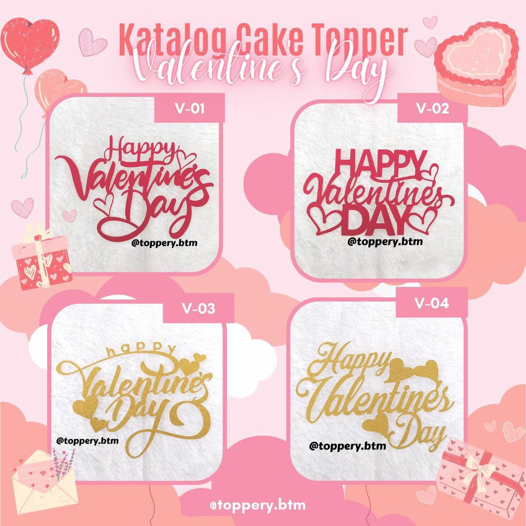 MERAH Cake TOPPER HAPPY VALENTINE'S DAY Red And GOLD GLITTER PAPER ...