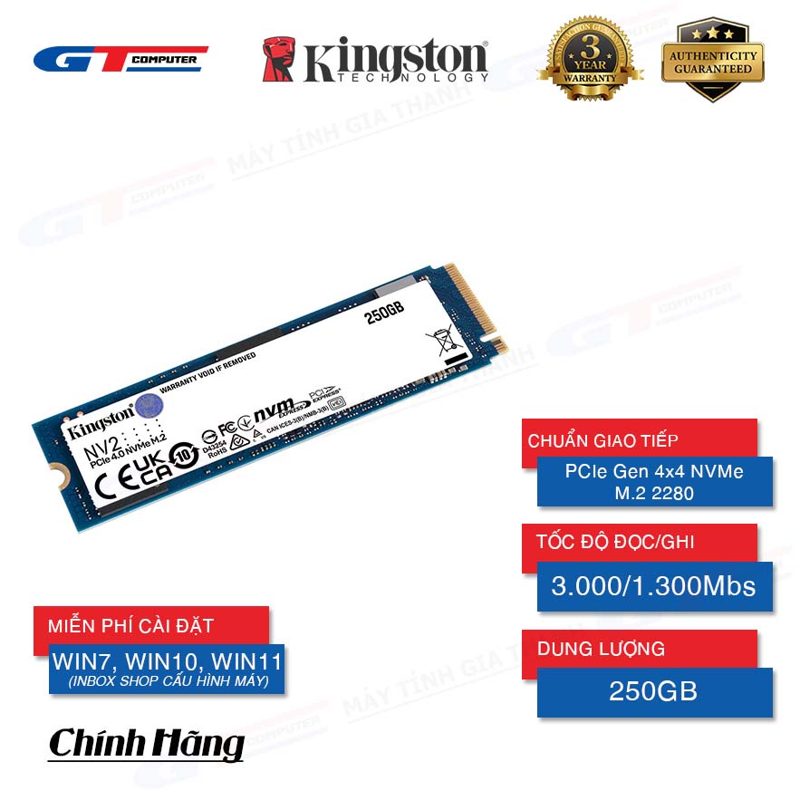 Kingston NV2 250GB PCIe Gen4x4 NVMe M2 SSD Hard Drive (SNV2S/250G ...
