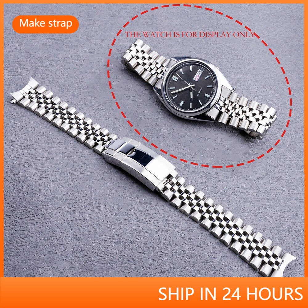 19mm Hollow Curved End Watch Band strap Jubilee Bracelet For Seiko 5 ...