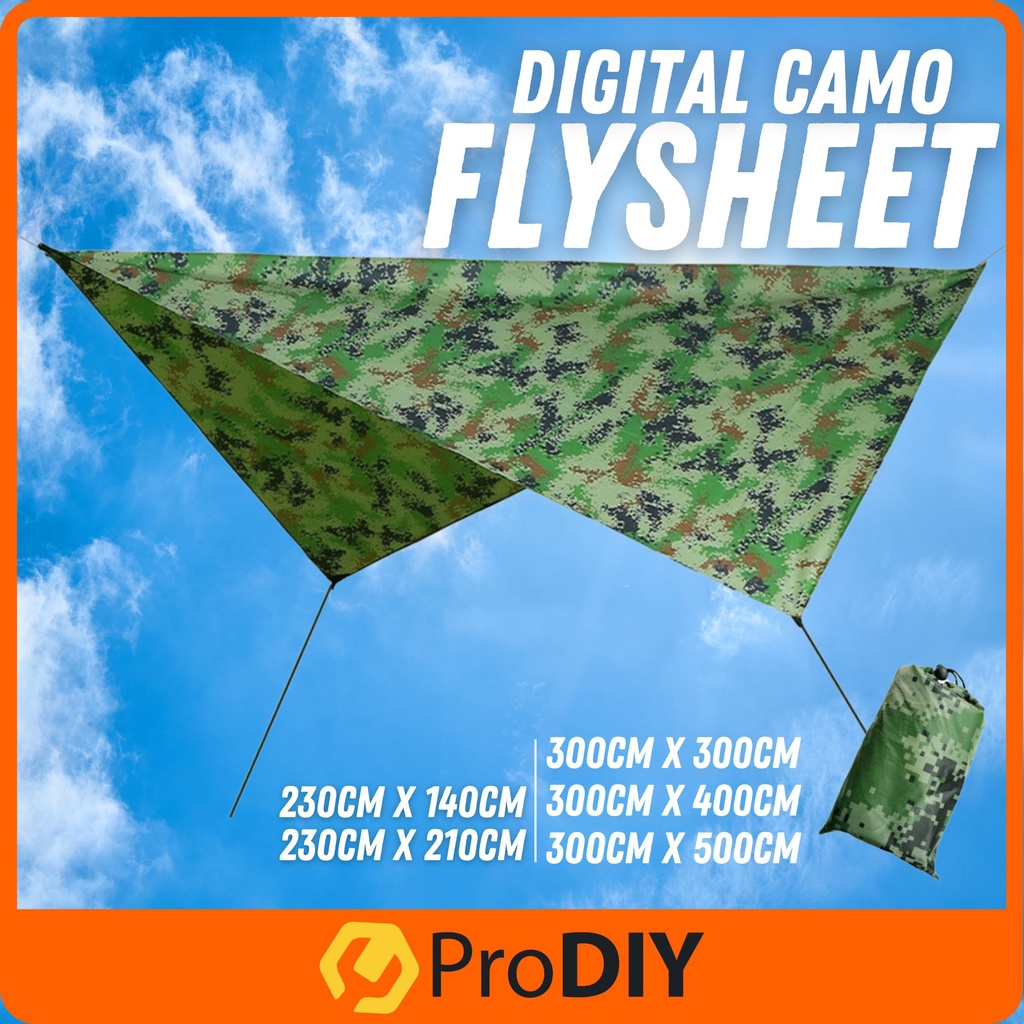 Camouflage Flysheet Camping Tent Canopy Set Tarp Awning Sunshade UV ...