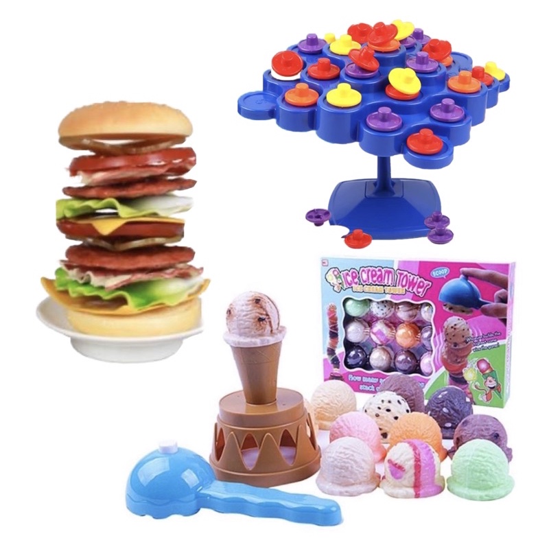 Kids funny board games Burger tower Ice Cream Tower Play Set Balancing ...