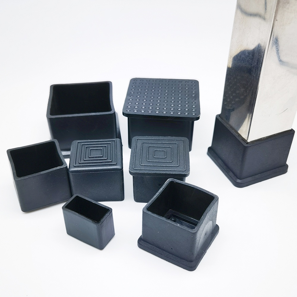 Black Square/Rectangle PVC Rubber Chair Leg Caps Non-slip Table Foot ...