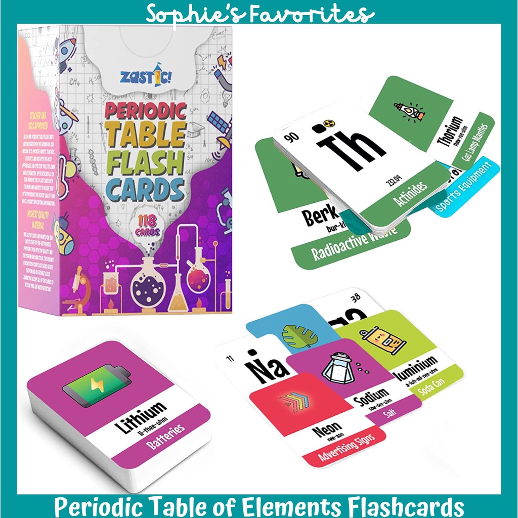 Periodic Table of Elements Flash Cards for Kids 118 Cards - Chemistry ...
