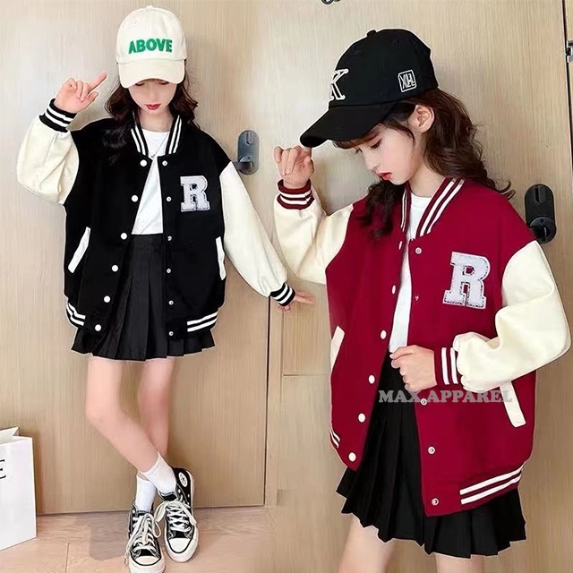 PUTIH MERAH HITAM Bomber Baseball Varsity Jacket Unisex Small Children ...