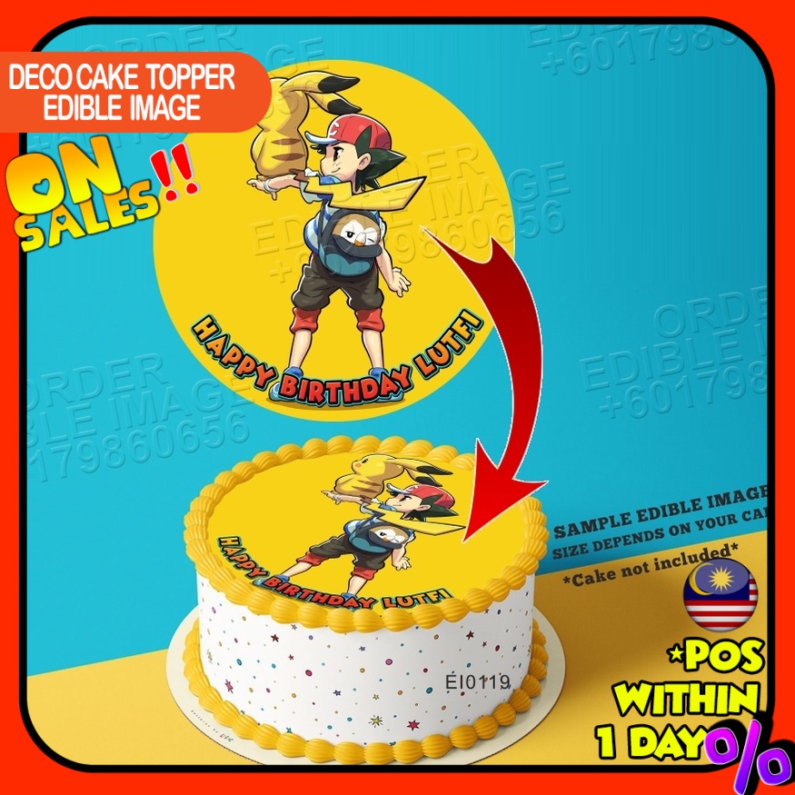 Printing EI Pokemon Pikachu Rowlet & Satoshi Edible Image Print Cake ...