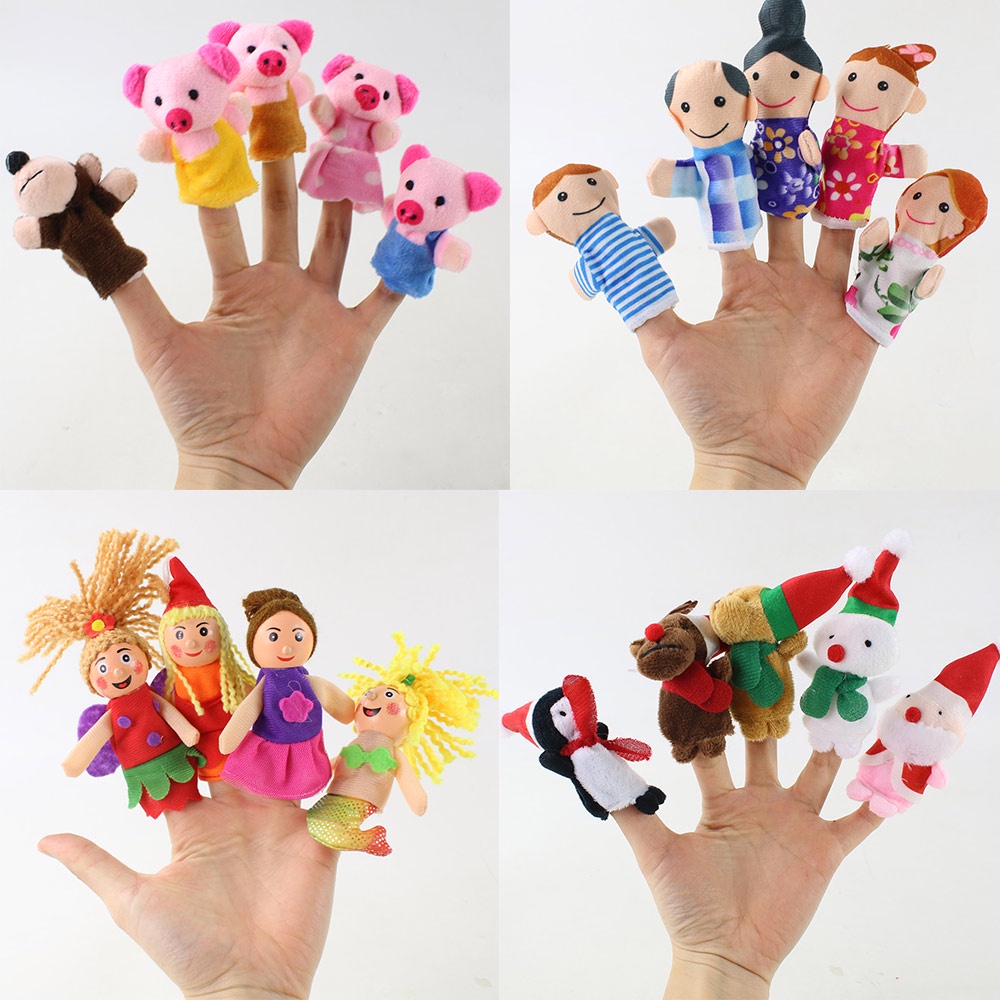 6 Style Three Little Pigs Cute Finger Puppets Baby Mini Plush Toys Kids ...