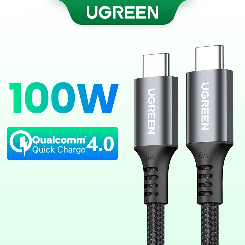 UGREEN 100W USB-C to USB-C Nylon Braided 5A QC4.0 Fast Charging 1M Cable for iPhone Macbook iPad ...