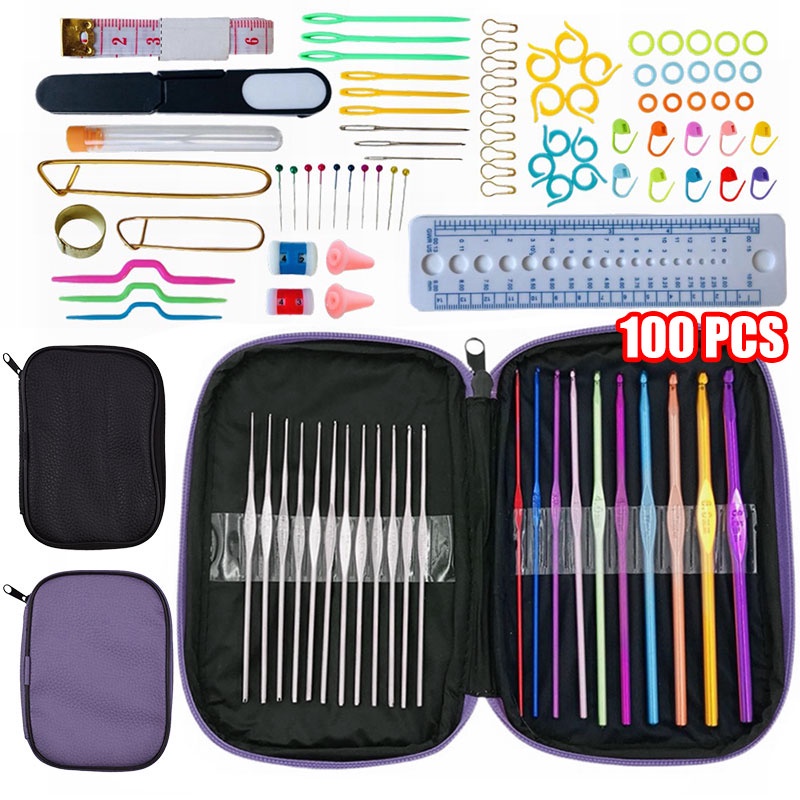 SG local 100pcs Crochet Hook Set 100Pcs Crochet Needles Multifunctional ...