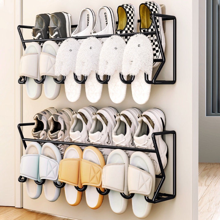 Nail-Free Behind Door Shoe Rack Storage Bathroom Slipper Wall Hanging ...