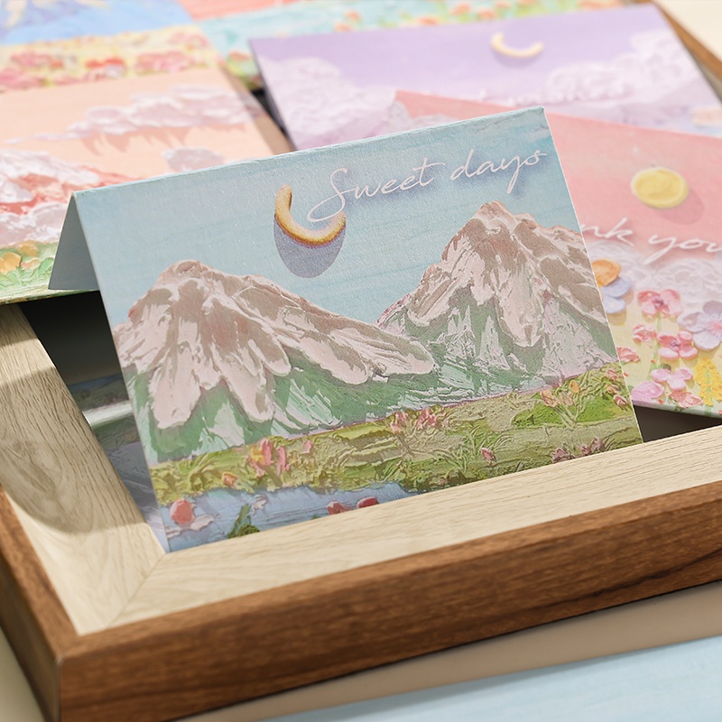 6 Pcs Beautiful Oil Painting Series Greeting Card Holiday Foldable ...