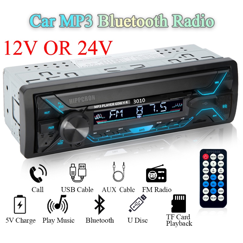 Car Radio Audio 1din Bluetooth Stereo MP3 Player FM Receiver 60Wx4 With ...