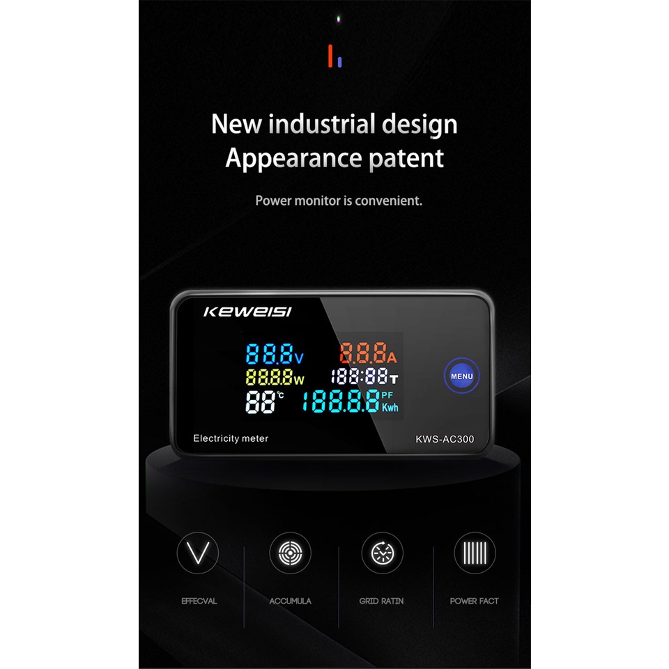 AC300 Digital Voltmeter AC 50-300V Voltage 45-65Hz Power Energy Meter ...