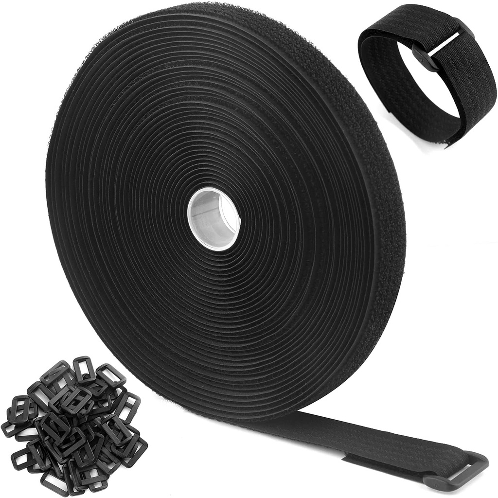 Cable Straps with Buckles, Free Cut Length, Black Reusable Cinch Cable ...