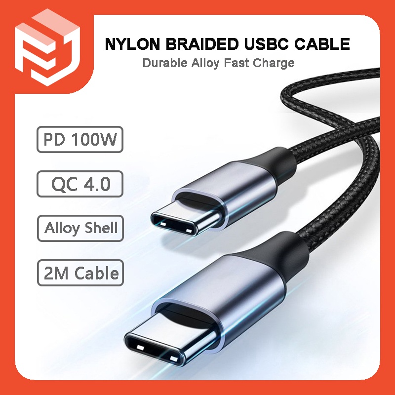 Alloy TypeC to TypeC 100W Nylon Braided Fast Charge Cable PD QC4.0 USB ...