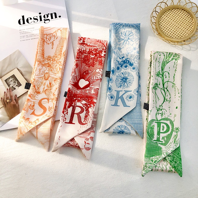 26 letter new printed letter pattern long small silk scarf decorative ...