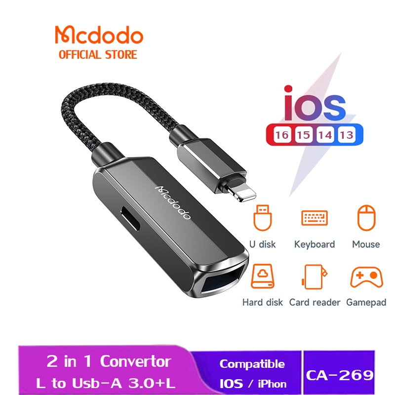 Mcdodo 2 in 1 USB to L /Type-C OTG Converter Adapter For iP 15 14 Pro ...