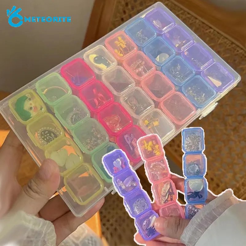 28 Grids Rainbow Color Jewelry Bead Display Case/ Empty Plastic Storage ...