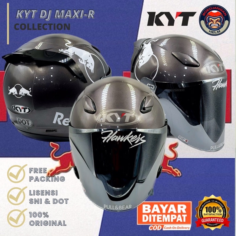 Kyt DJ MAXI GUNMETAL HELM - KYT DJ MAXI REDBULL - KYT HALF FACE SINGLE VISOR - NEWEST KYT - KYT ...
