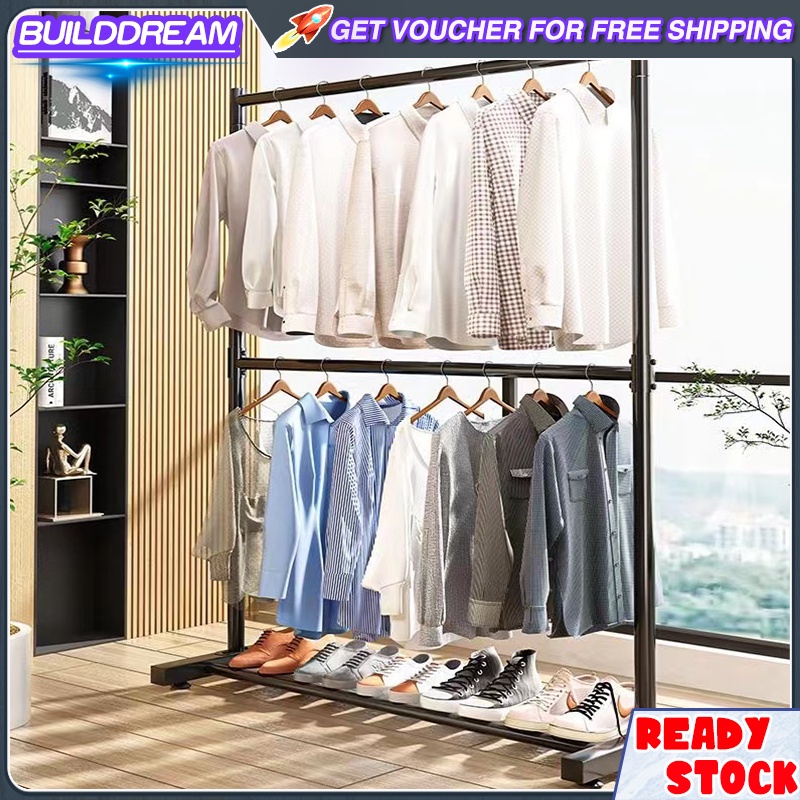 Metal Clothes Rack Double-rod Clothes Drying Rack Indoor Bedroom Simple ...