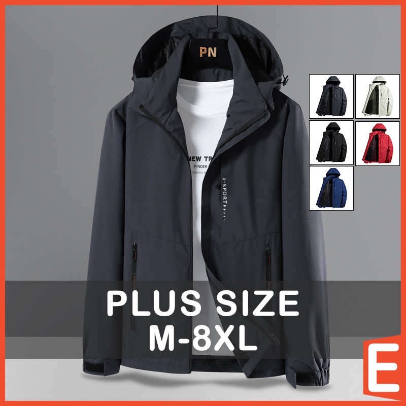 [M-8XL] Hooded Jacket Plus Size Men Jaket Lelaki Casual Outdoor Sport ...