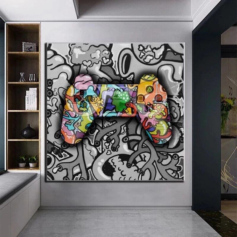 Graffiti Canvas Painting Gaming Handle Playstation Wall Art Game ...