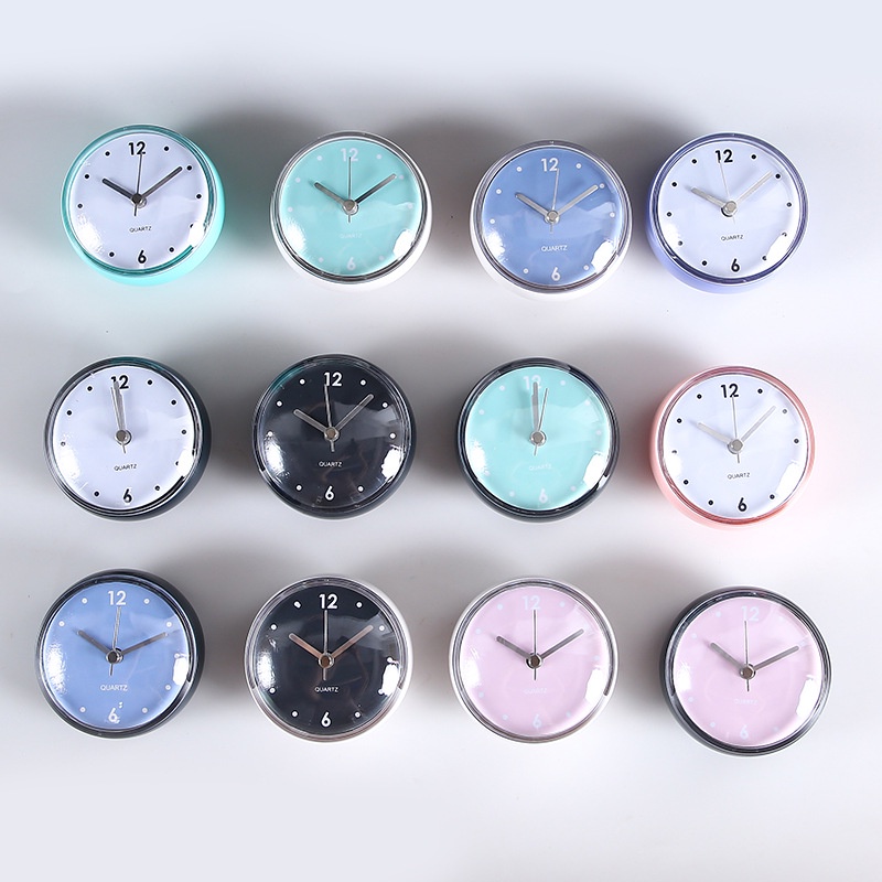 Mini Suction Cup Wall Clock Waterproof Bathroom Creative Round Small ...