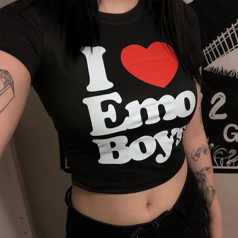 Harajuku Gothic Y2k Tops I Love Emo Boy Print Tees Women Sexy T-shirt ...