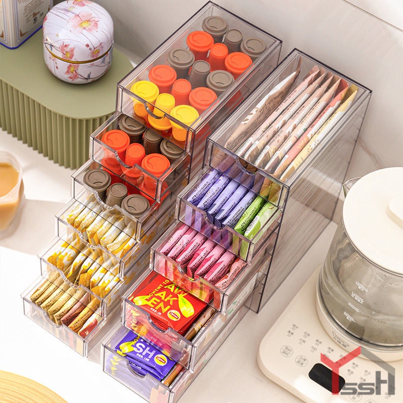 YSSH Multi Layer Drawer Coffee Capsule Storage Boxs Bar Shaped Tea Bag ...