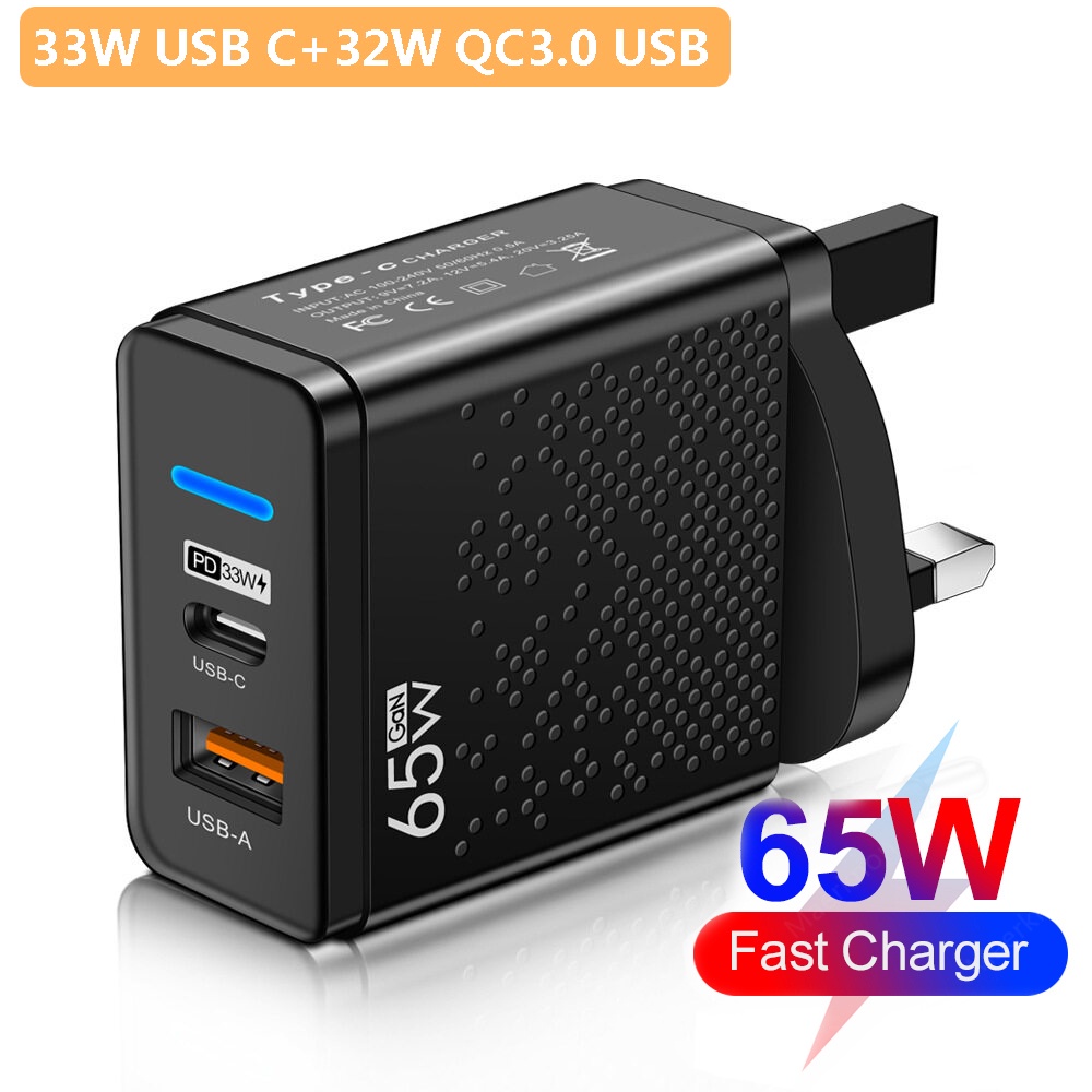 GaN 65W USB C Charger PD Type C Fast Charging Wall Adapter For Phone Quick Charge3.0 Phone ...