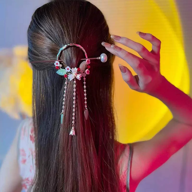 Chinese Style Advanced Feeling Red Pearl Tassel Hairpin Daily Modern ...
