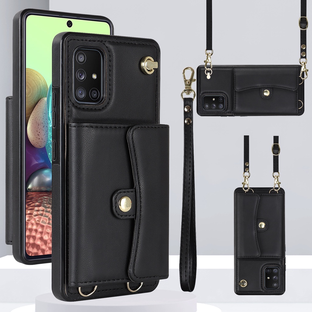 Card Case For Samsung A12 A52 A52S With Diagonal Strap Lanyard Wallet ...