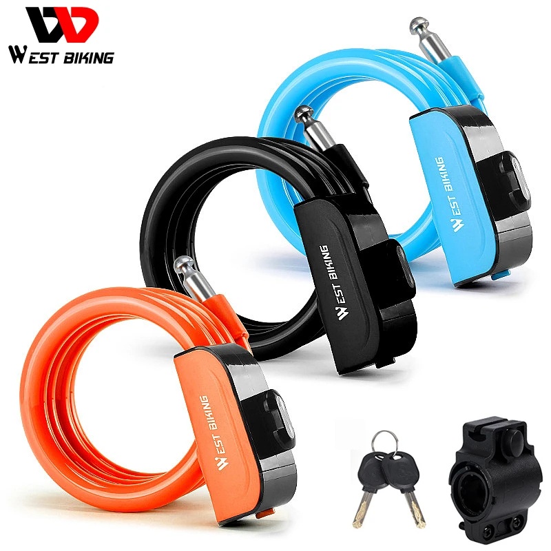 WEST BIKING Bike Lock 1.2m Anti Theft Security Bicycle Accessories With ...
