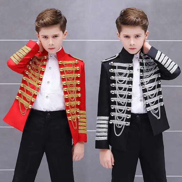 Boy Kid Noble Steampunk Prince Costume Tassel Chains Jacket Shoulder ...