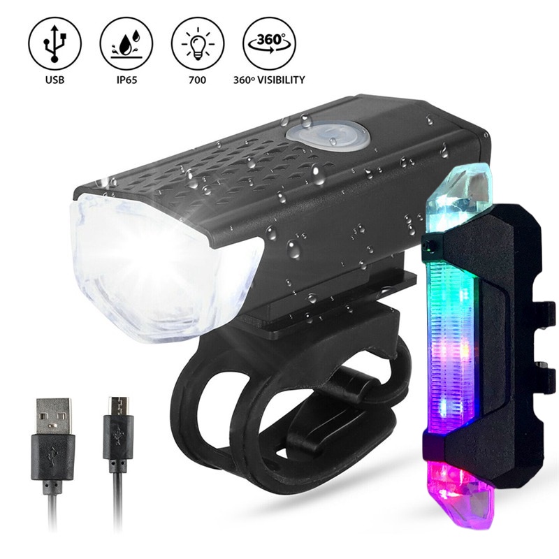 Bicycle Light USB LED Rechargeable Set Mountain Cycle Front Back ...